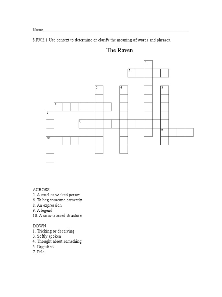 The Raven Crossword Puzzle | PDF | Puzzles | Linguistics
