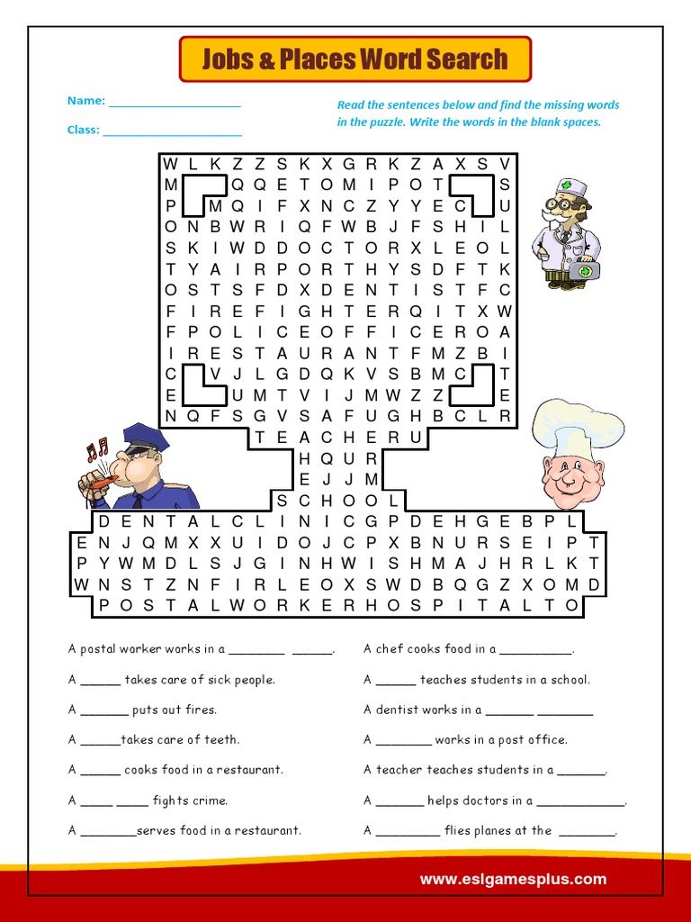 Jobs Places Wordsearch PDF | PDF | Leisure | Violence