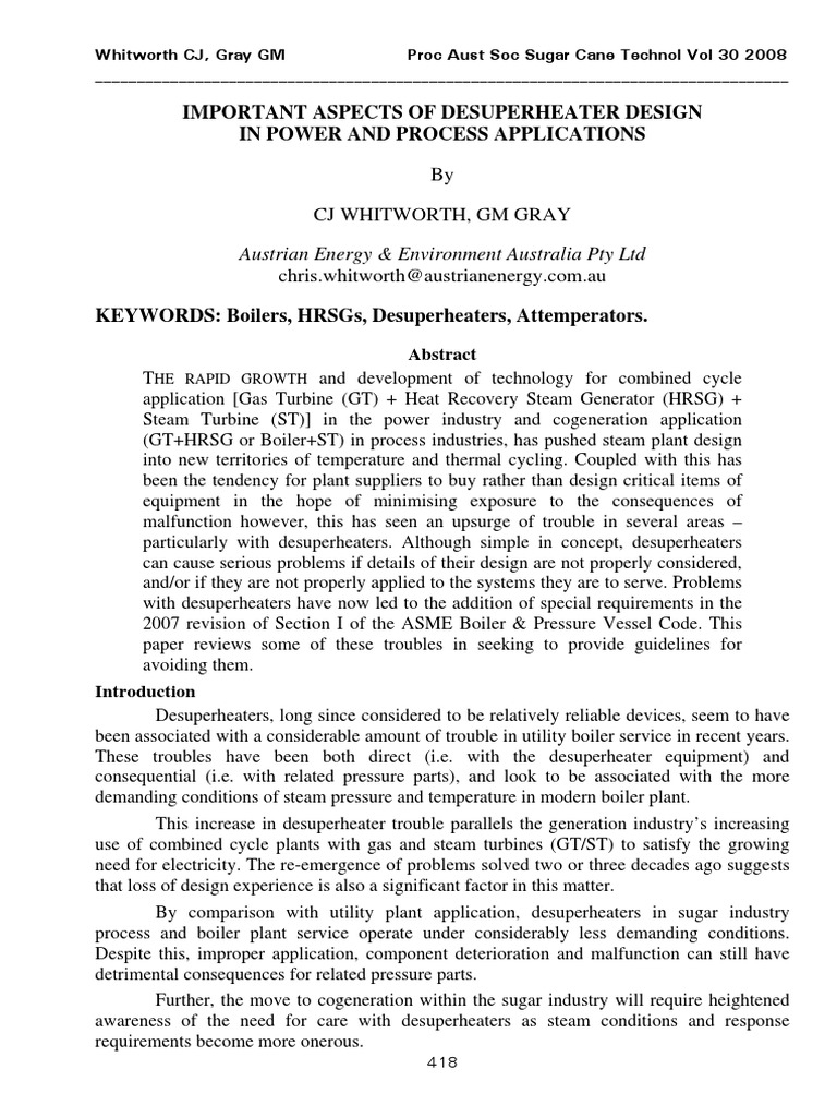 Important Aspects of Desuperheater Design in Power and Process ...