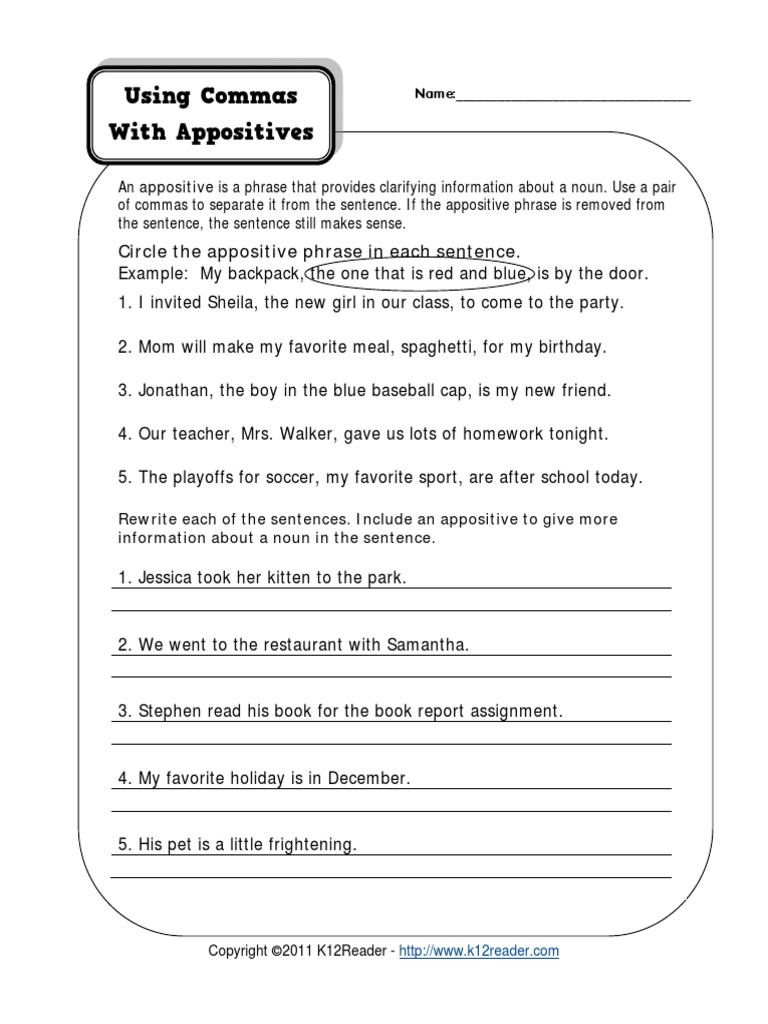 Using Commas With Appositives Bell Ringer | PDF | Homework | Linguistics