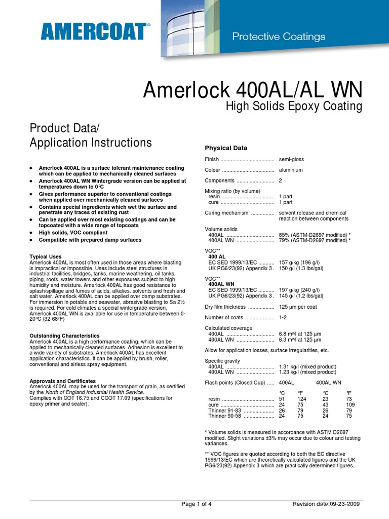 Amercoat 400AL.pdf | Epoxy | Materials