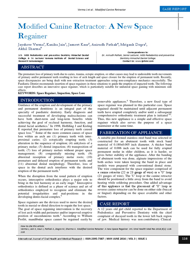 Modified Canine Retractor for Space Regaining | PDF | Dentistry ...