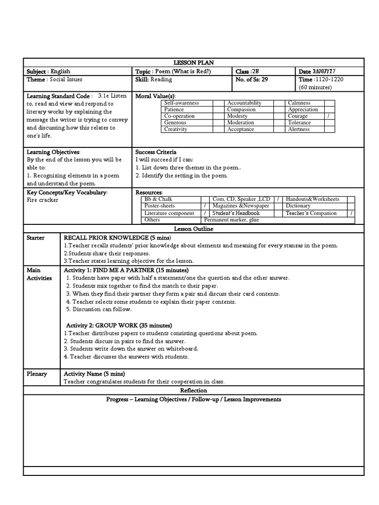 What Is Red | PDF | Lesson Plan | Vocabulary
