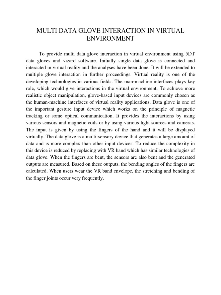 Data Glove | PDF | Virtual Reality | Human–Computer Interaction
