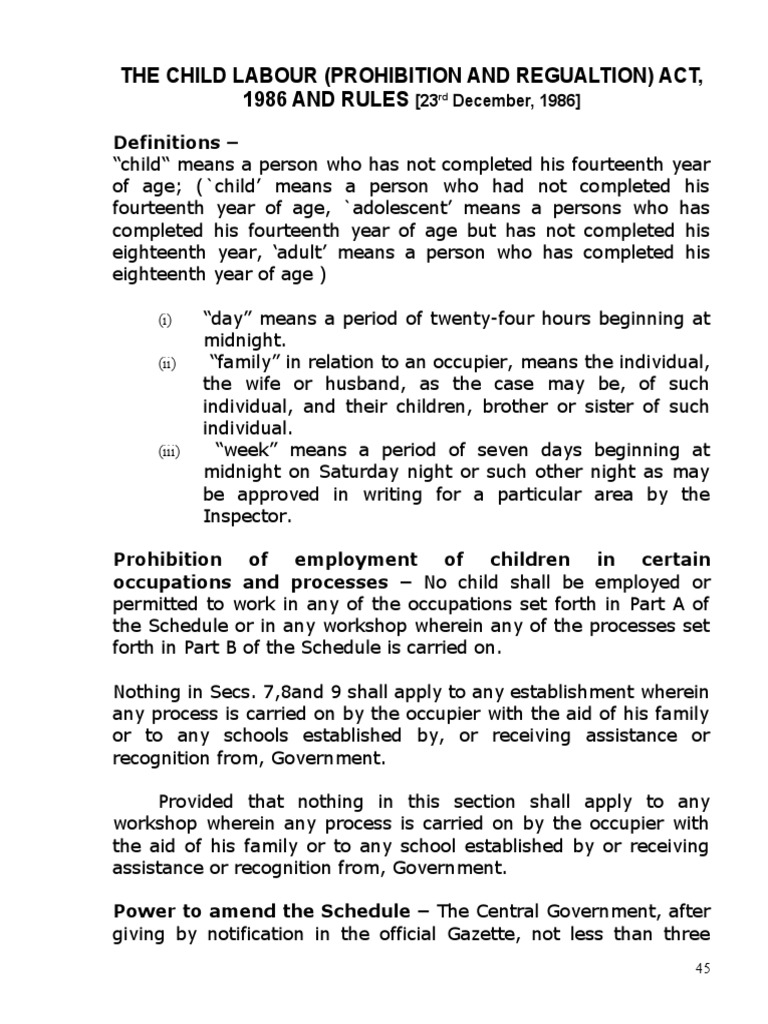 Child Labour Act | Download Free PDF | Lead | Glasses
