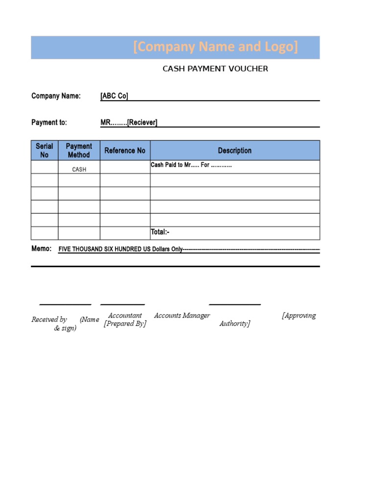 Cash Payment Voucher in Ms Excel | PDF