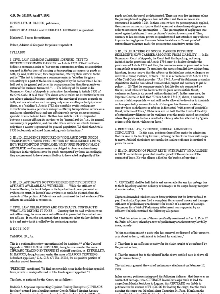 Transpo Full Text | PDF | Common Carrier | Negligence