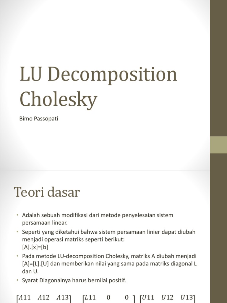 LU Decomposition Cholesky | PDF | Metode & Bahan Ajar