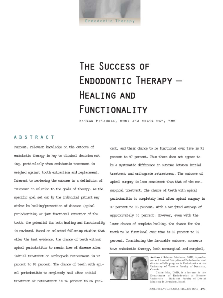 The Success of Endodontic Therapy Healing and Functionality Friedman ...