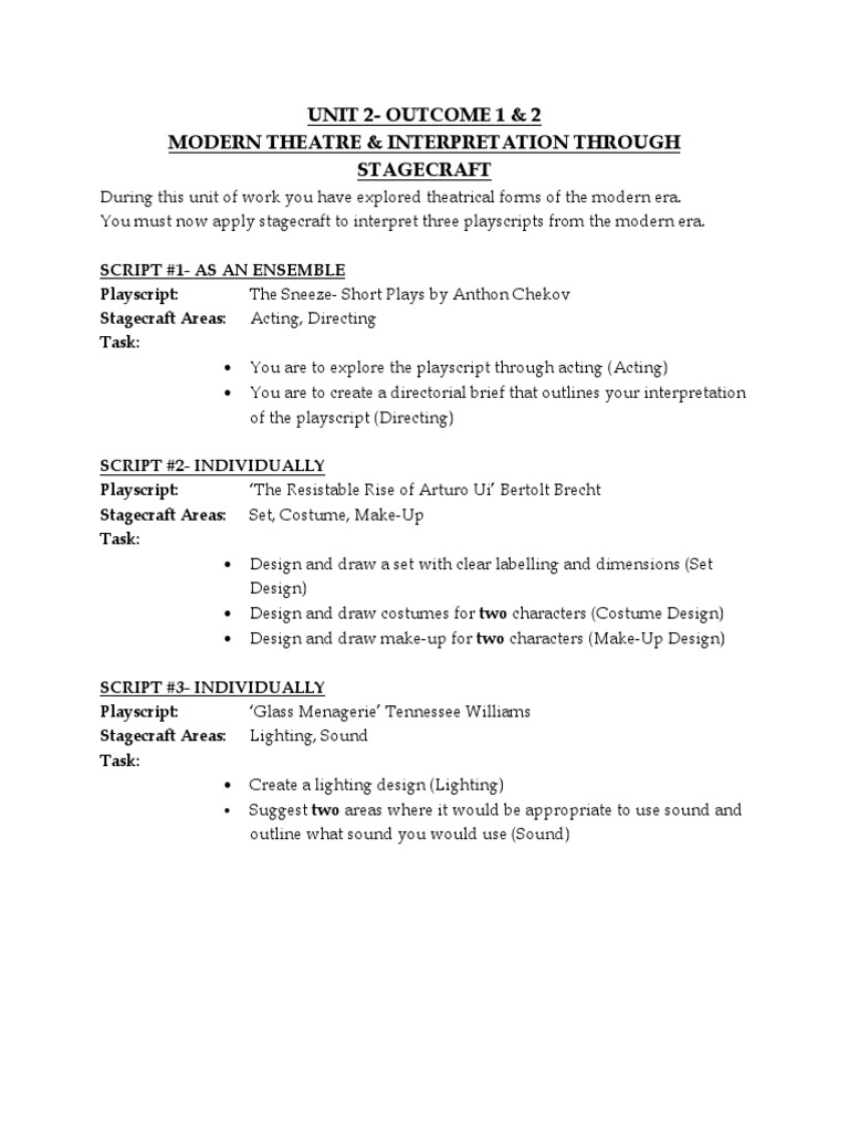 Modern Theatre Stagecraft Tasks | PDF