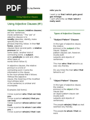 Adjective Clause 9 Examples Format Sample Examples