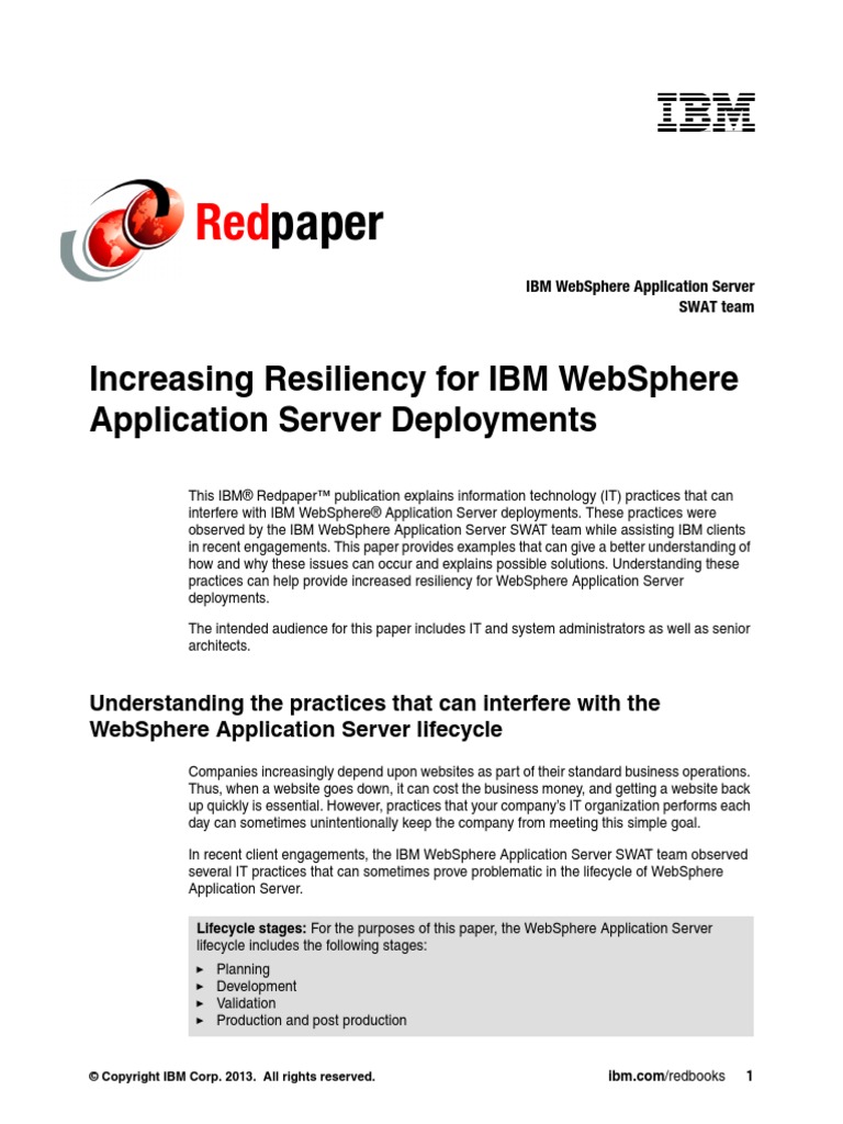 Paper: Increasing Resiliency For Ibm Websphere Application Server Deployments | PDF | Computer ...