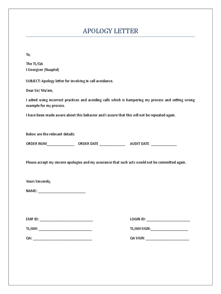 Apology Letter-Call Avoidnce | PDF | Psychological Concepts