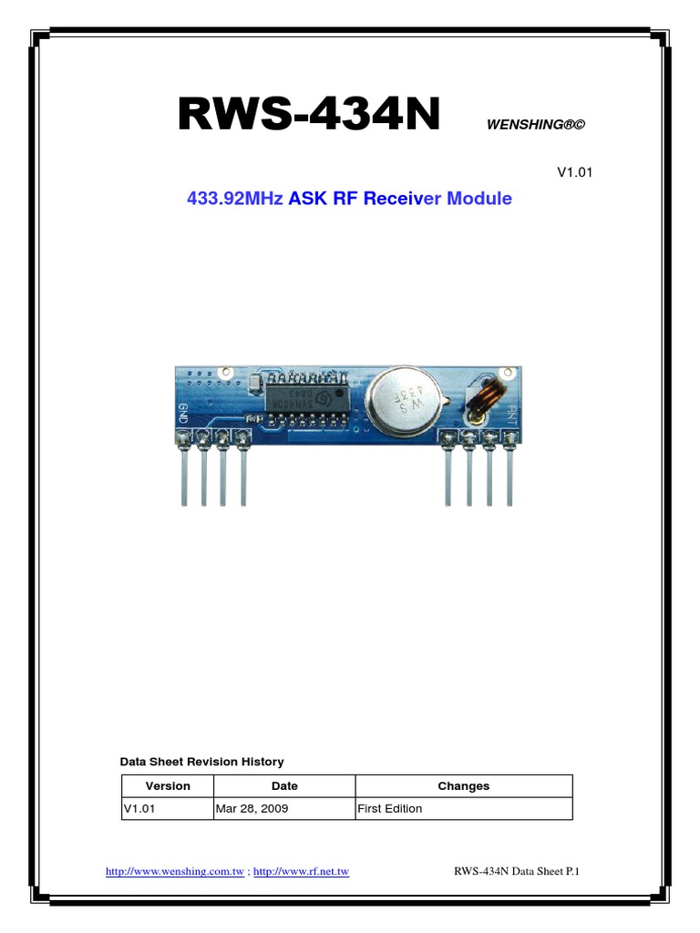 LAMPIRAN C - RF Transmitter and Receiver Data Sheet PDF | PDF | Electronics | Electronic Circuits