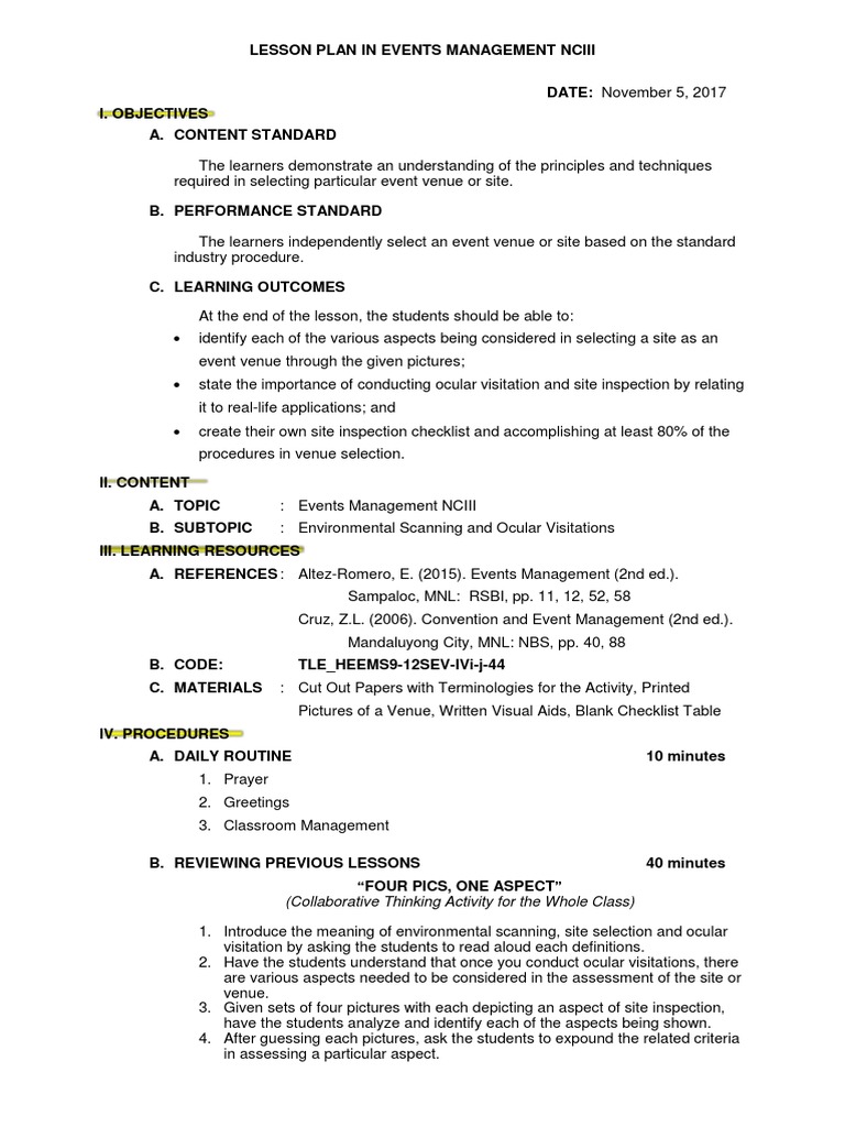 Events Management DLP Sample | Download Free PDF | Educational ...