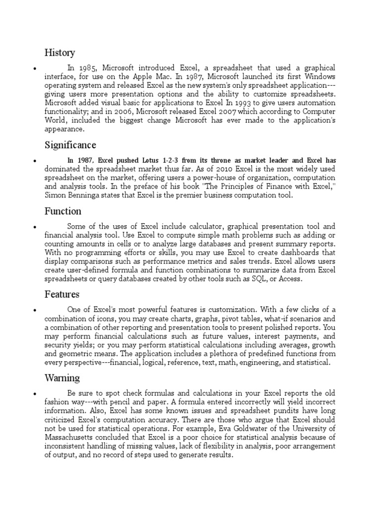 History of Excel | PDF | Microsoft Excel | Spreadsheet