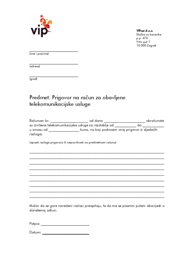 Prigovor Na Racun | PDF