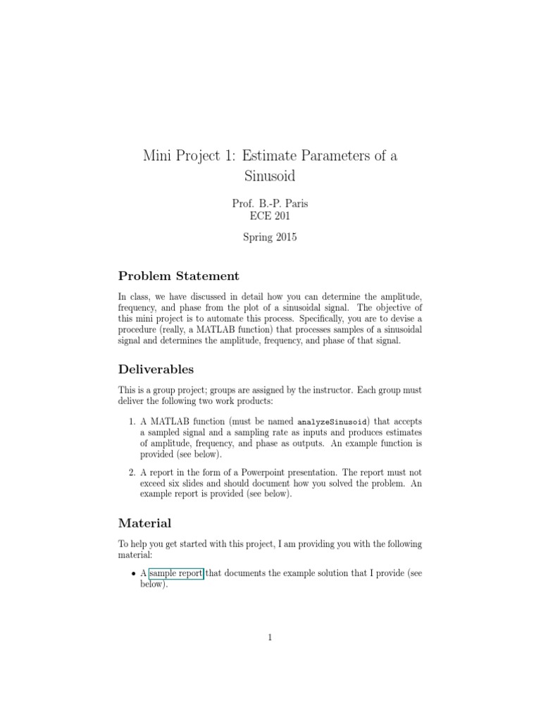 Mini Project 1: Estimate Parameters of A Sinusoid: Problem Statement | PDF | Phase (Waves ...