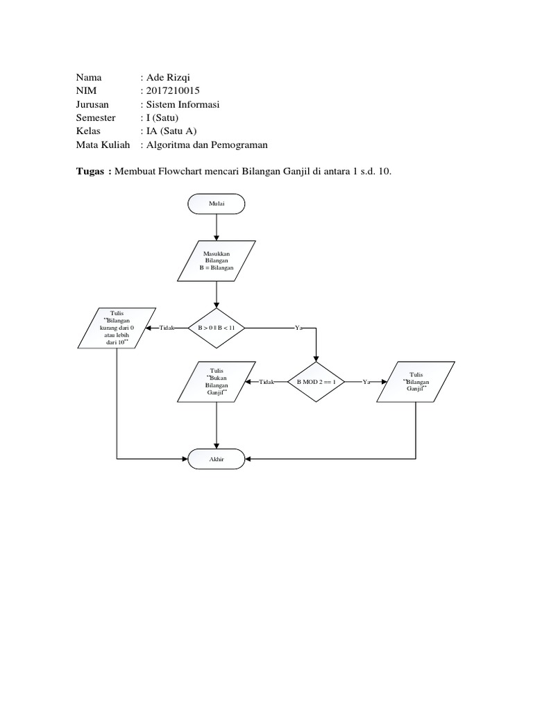 Membuat Flowchart Mencari Bilangan Ganjil Di Antara 1 - 10 | PDF