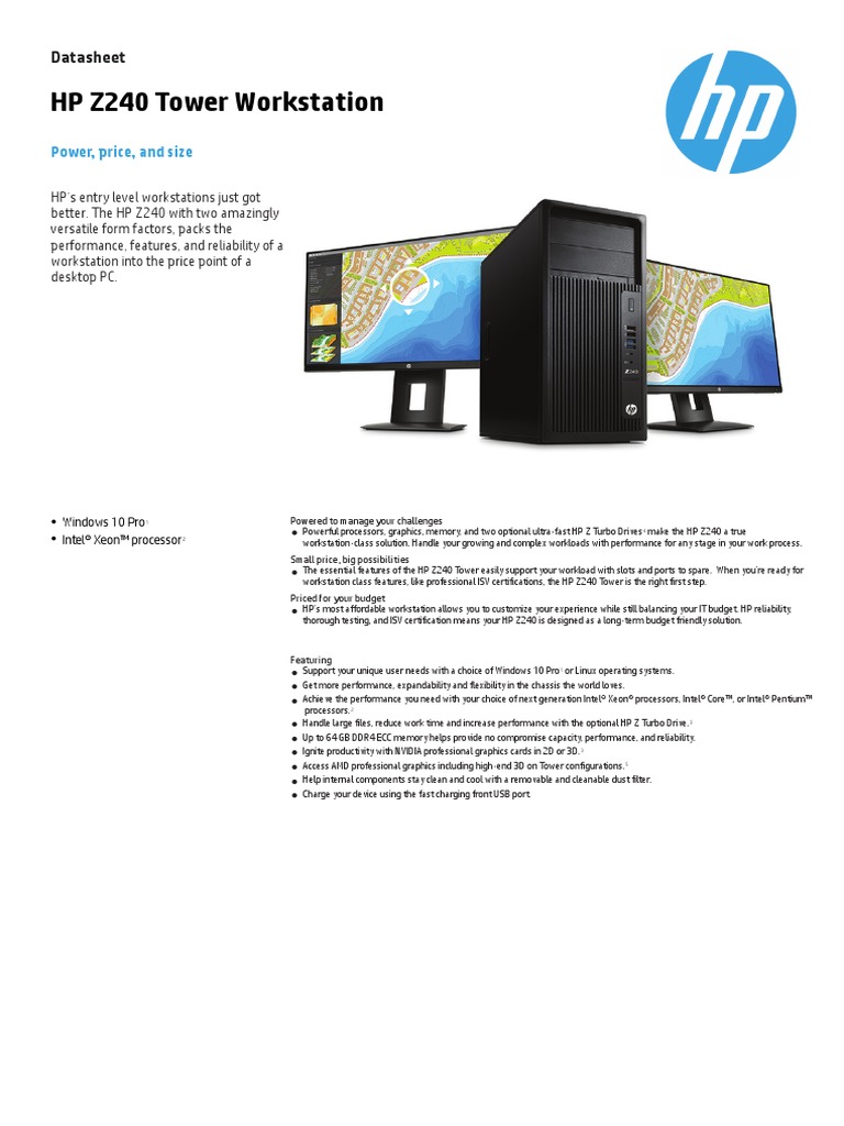 HP Z240 Workstation technical specs | Workstation | Solid State Drive
