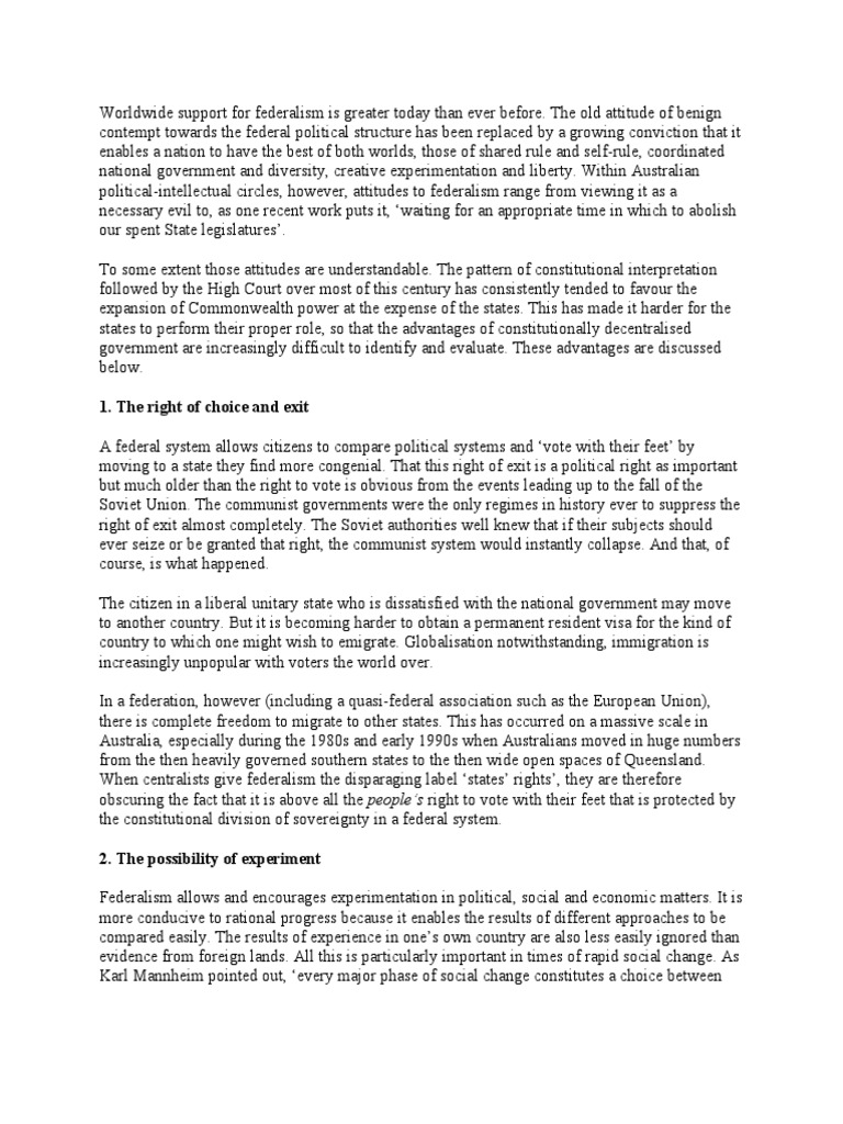 10 Advantages of Federal System | PDF | Taxes | Political Ideologies