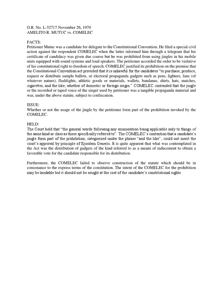 Mutuc Vs Comelec | PDF | Constitutional Convention (United States ...