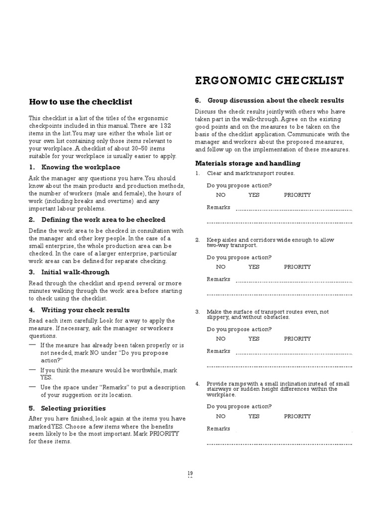 Checklist ILO | PDF | Human Factors And Ergonomics | Chair