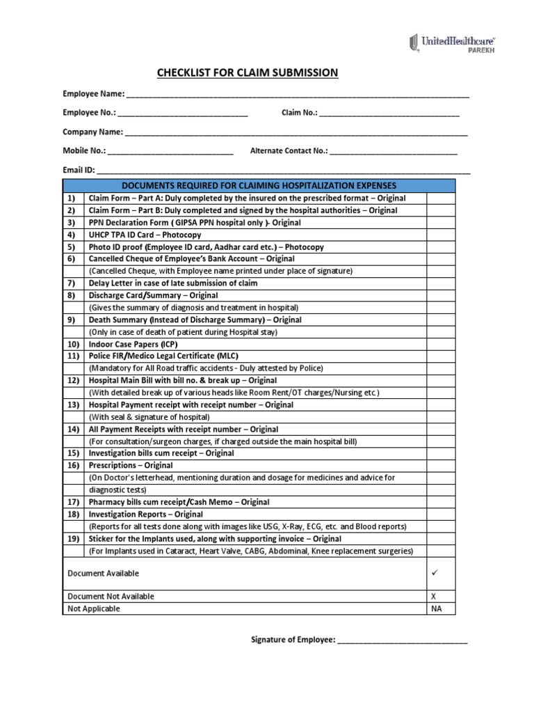 Indoor Case Papers Checklist for Claims | PDF | Cheque | Invoice