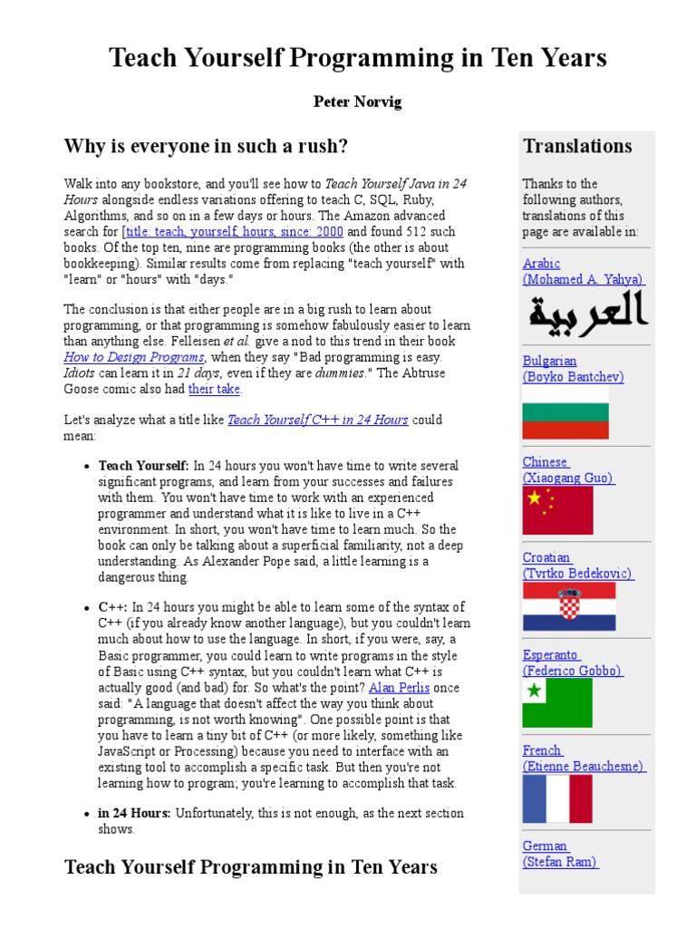 Teach Yourself Programming in Ten Years | PDF | Computer Programming ...