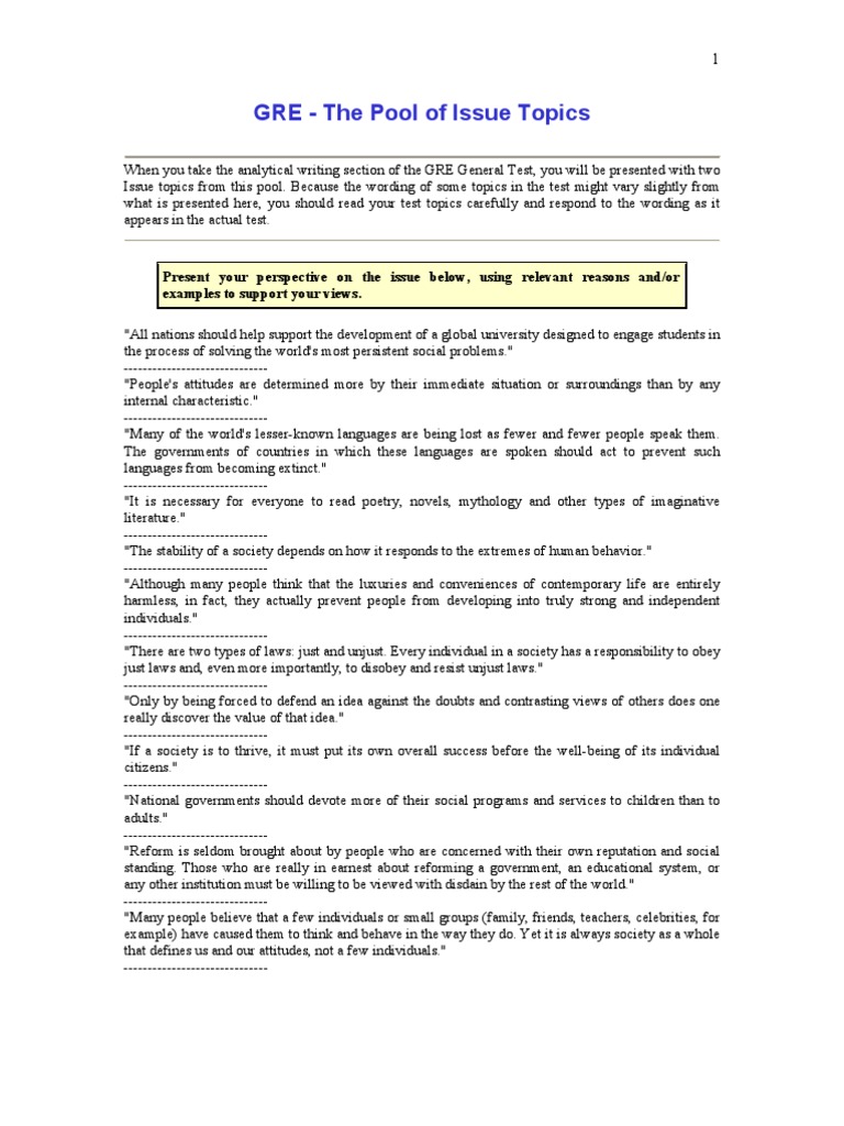GRE Issue Topics | PDF | Science | Leadership