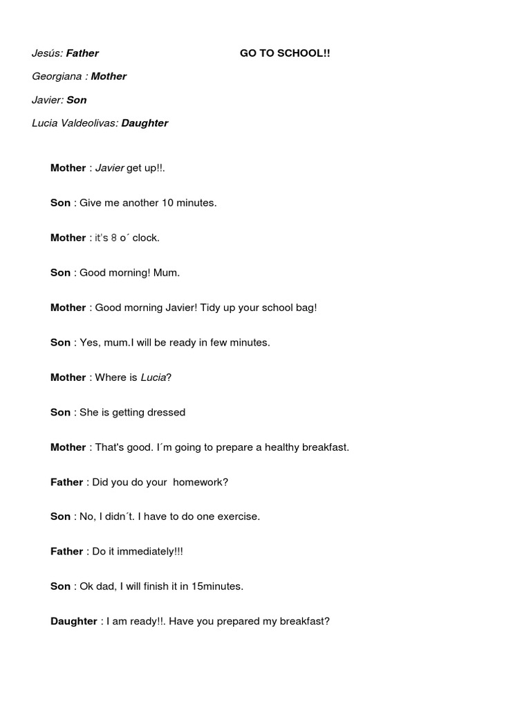 Family Morning Routine Dialogue | PDF