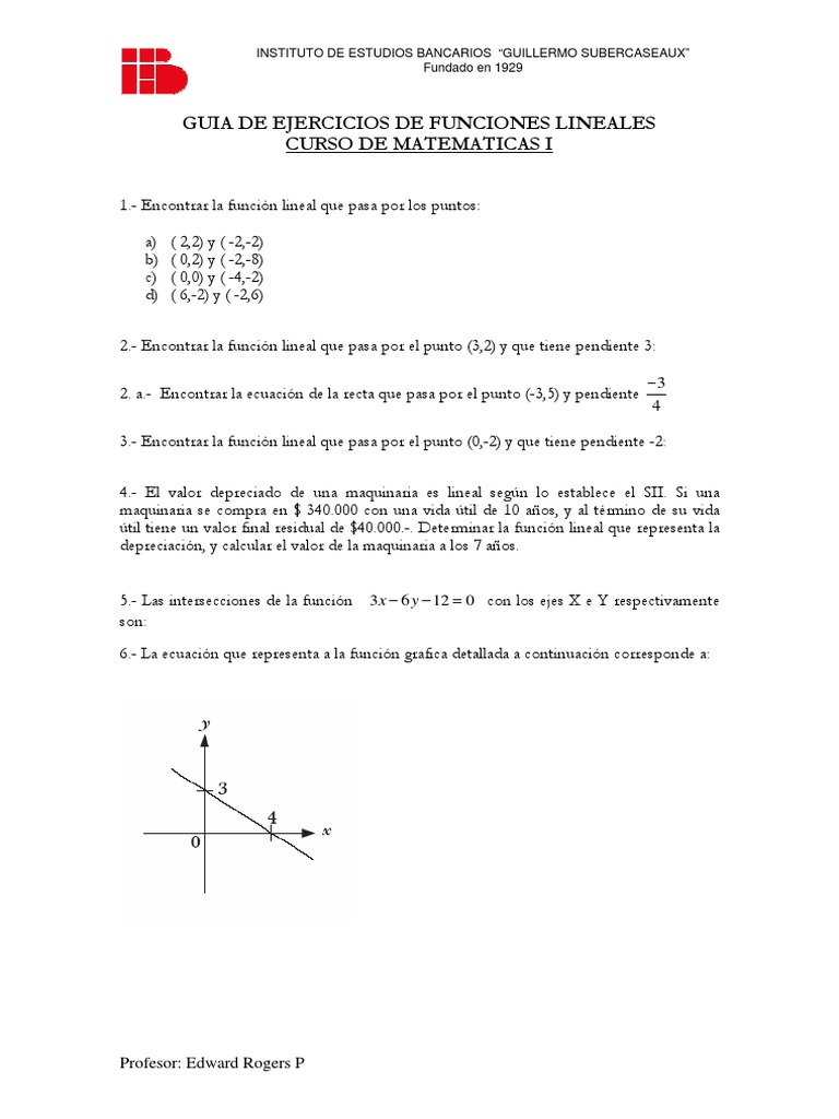 Guia de Funciones Lineales PDF | PDF | Pendiente | Linealidad