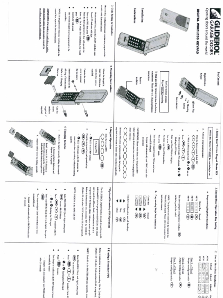 Gliderol Digital Wireless Keypad Instructions | PDF