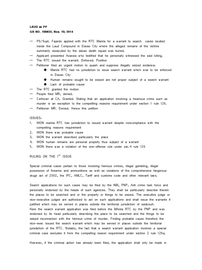 LAUD Vs People Case Digest | PDF | Probable Cause | Search And Seizure