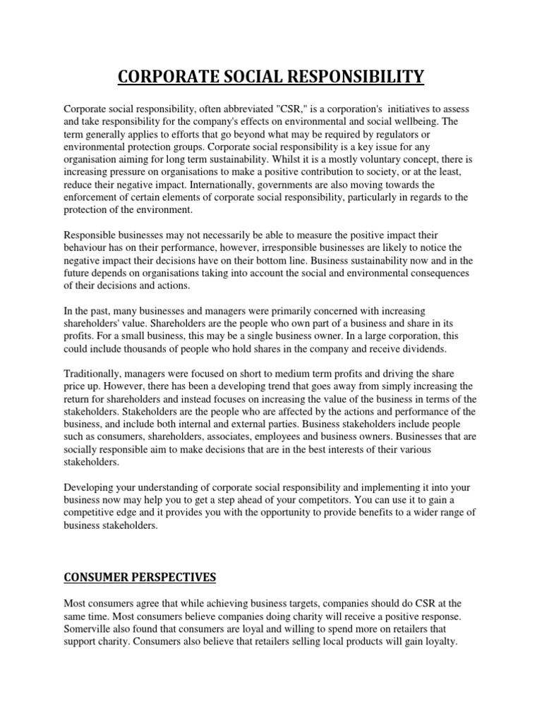 Corporate Social Responsibility | PDF | Corporate Social Responsibility ...