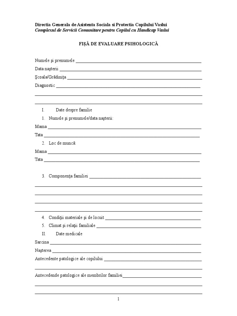 Fisa de Evaluare Psihologica | PDF