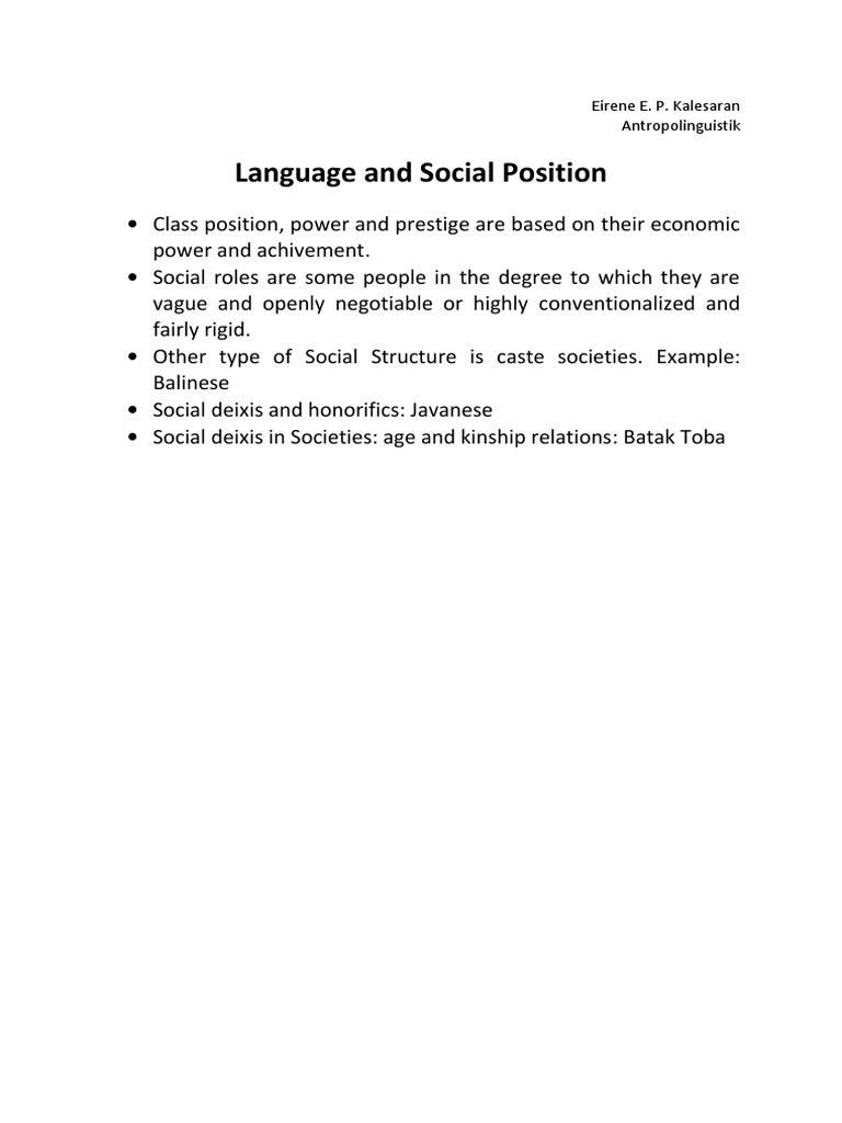 Language and Social Position: Eirene E. P. Kalesaran Antropolinguistik ...