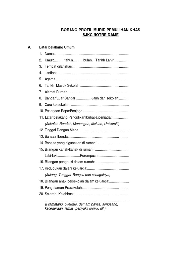 Borang Profil Murid Pemulihan Khas | PDF | Game & Aktivitas | Kajian Bahasa Asing