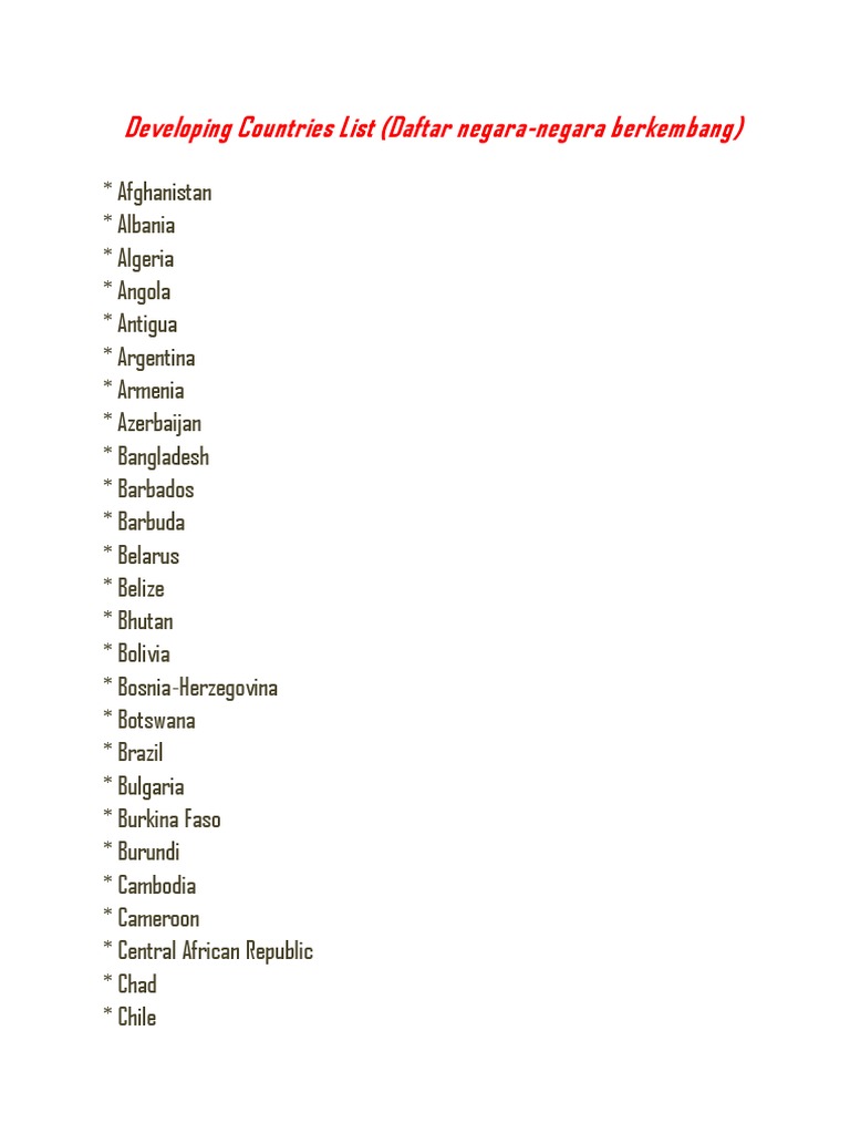 Developing Countries List | PDF