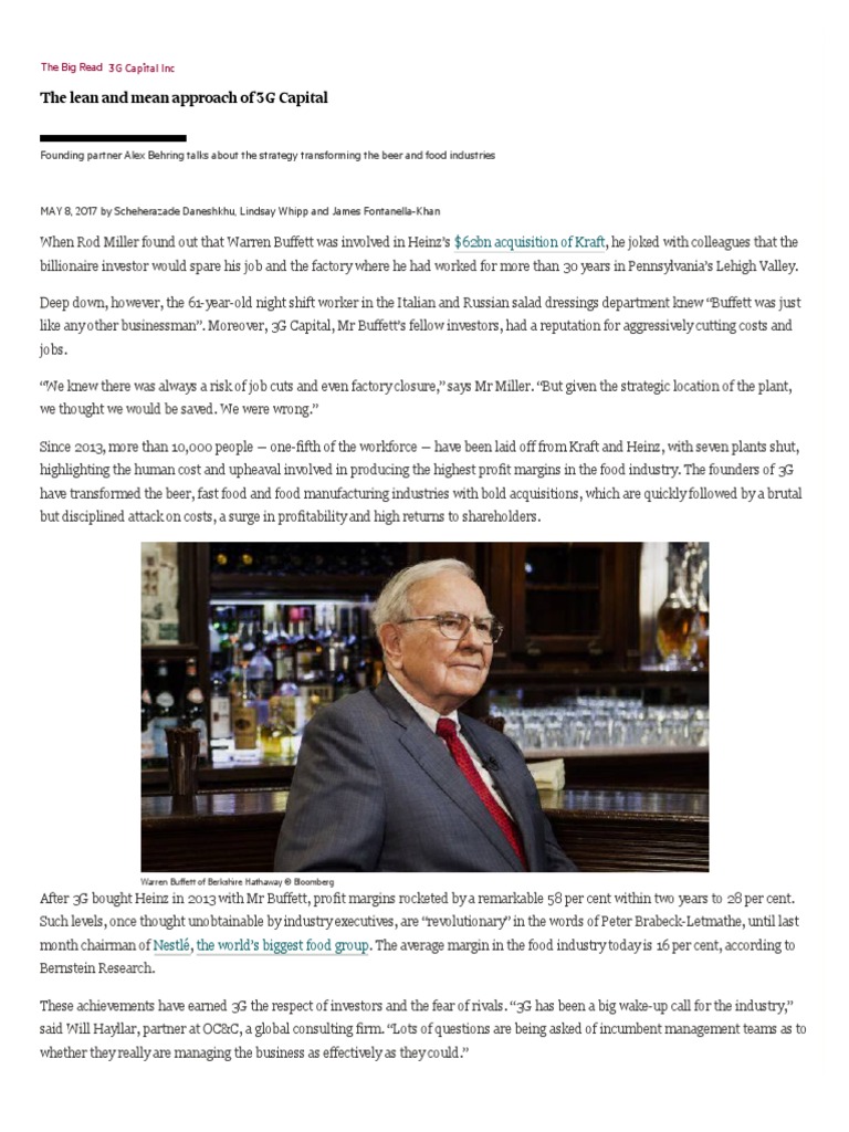The Lean and Mean Approach of 3G Capital | PDF | Companies | Foods