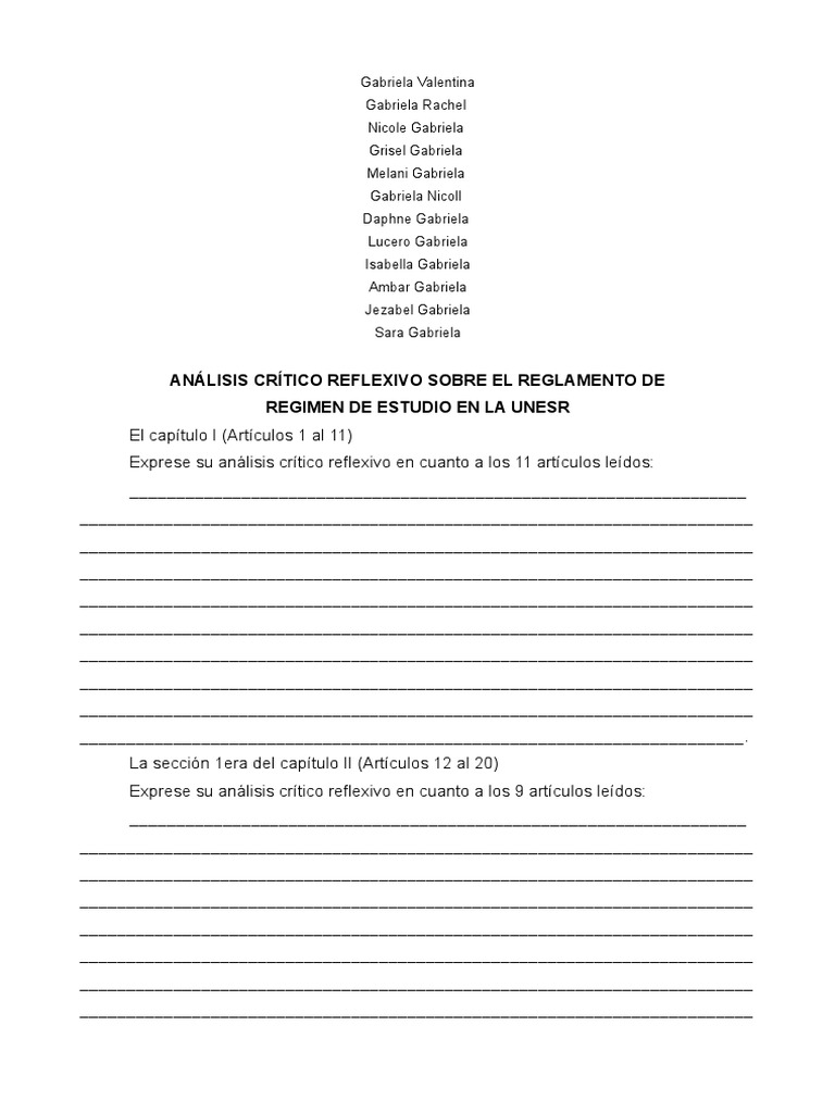 Formato para Análisis Crítico Reflexivo Sobre El Reglamento de Regimen ...