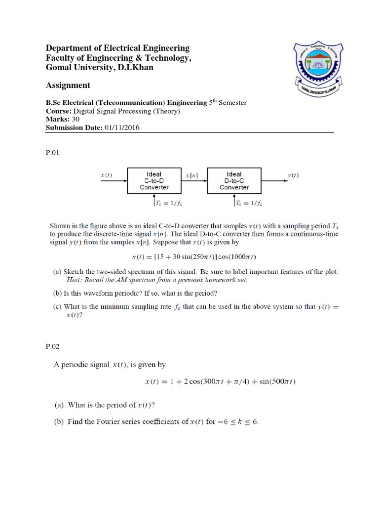 Digital Signal Processing Assignment for 5th Semester B.Sc in ...
