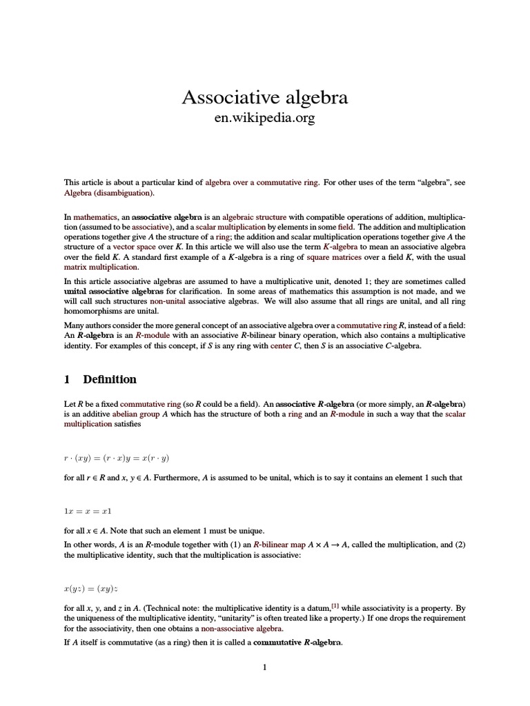 Associative Algebra | PDF | Ring (Mathematics) | Metric Geometry