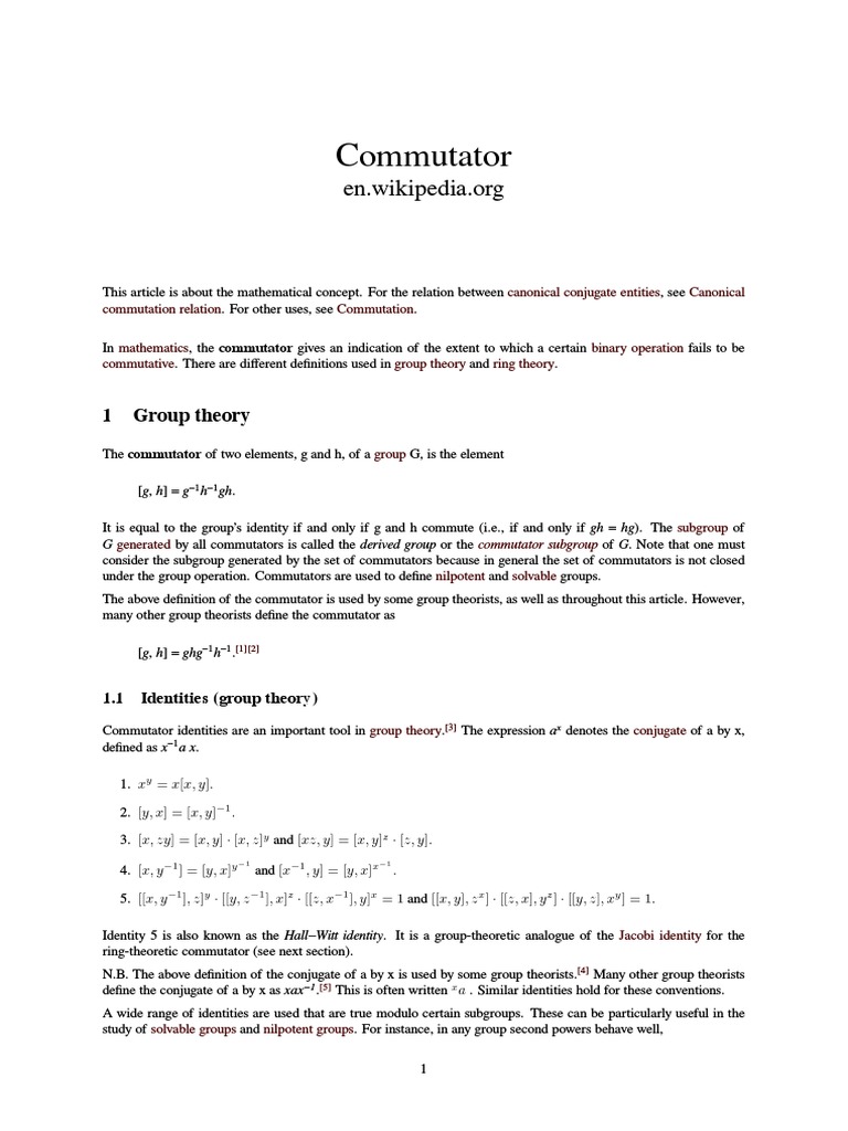 Commutator | Download Free PDF | Algebraic Structures | Mathematical ...