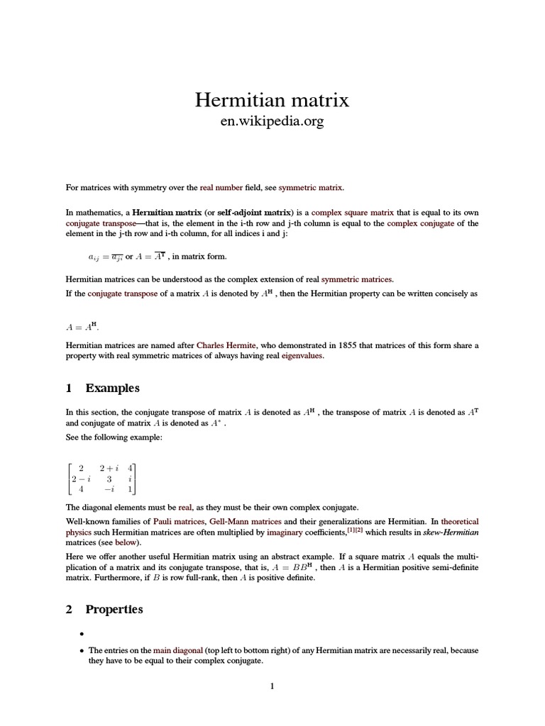 Hermitian matrix.pdf | Matrix (Mathematics) | Eigenvalues And Eigenvectors
