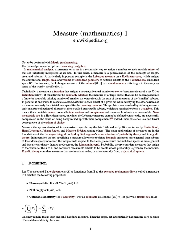 Measure (Mathematics) 1 PDF | PDF | Measure (Mathematics) | Mathematical Objects