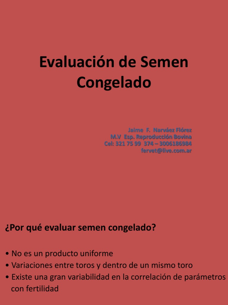 Evaluación De Semen Congelado En Bovinos Pdf Semen Especialidades