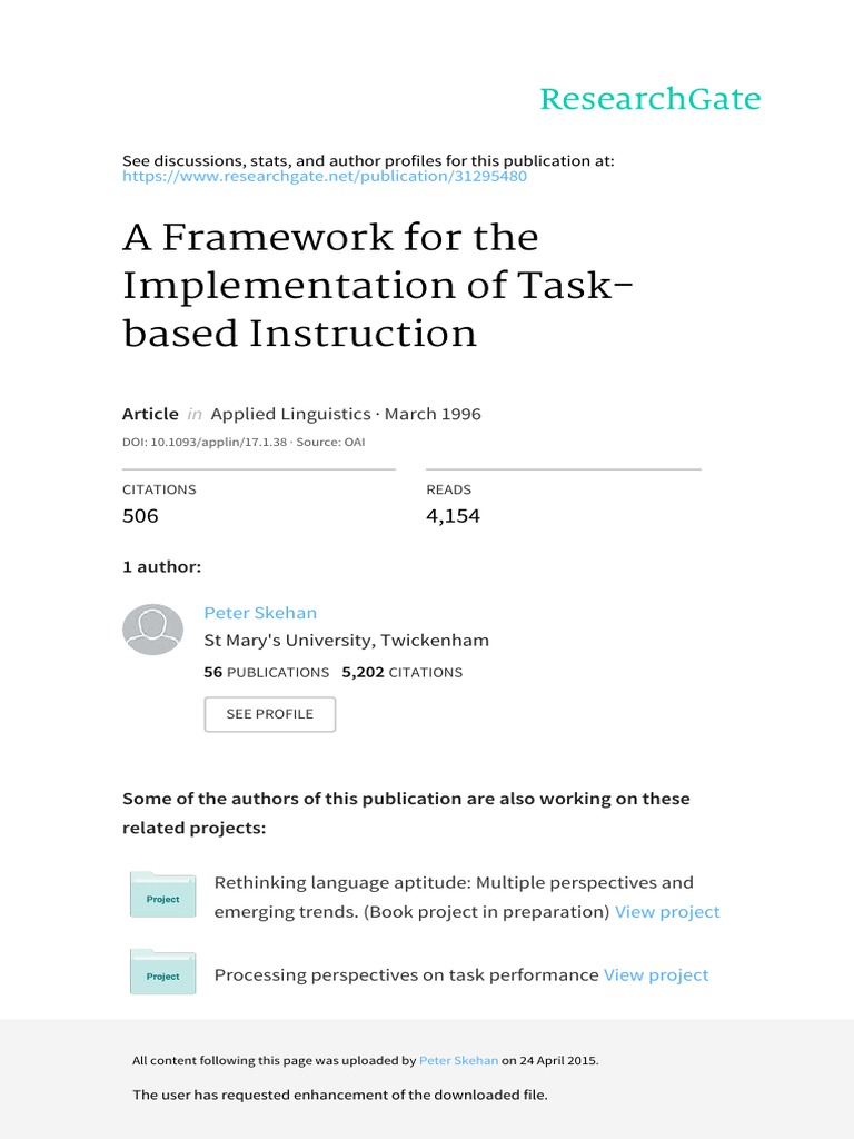 A Framework For The Implementation of Task-Based Instruction | PDF | Attention | Consciousness