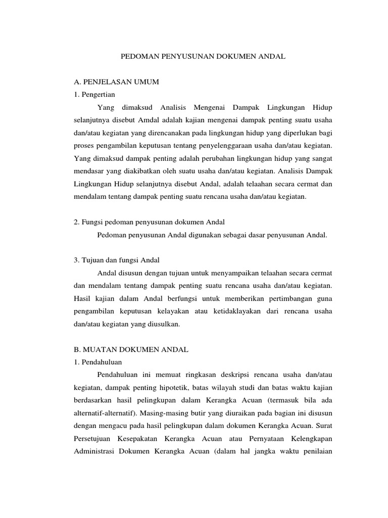 Pedoman Penyusunan Dokumen Amdal | PDF