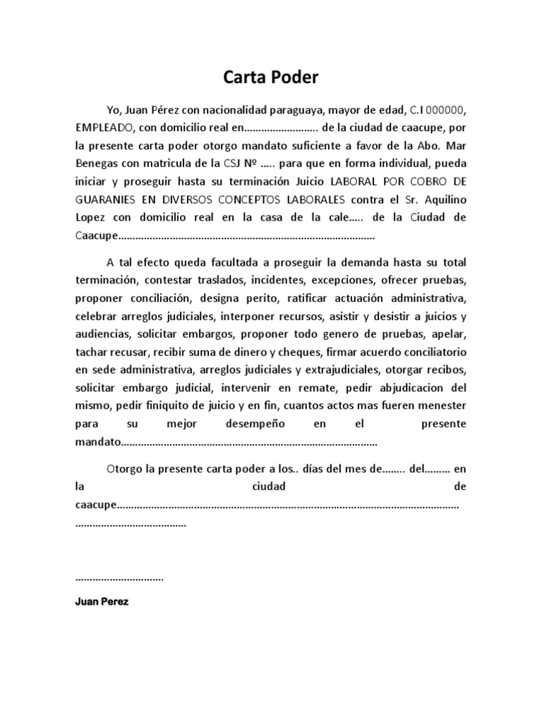 Carta Poder Laboral en Paraguay | PDF | Derecho | Ciencias sociales